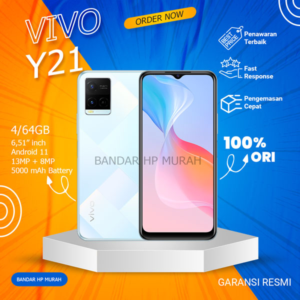 Vivo Y21 - RAM 4GB+1GB Extended, ROM 64GB, 5000mAh Battery+18W ...