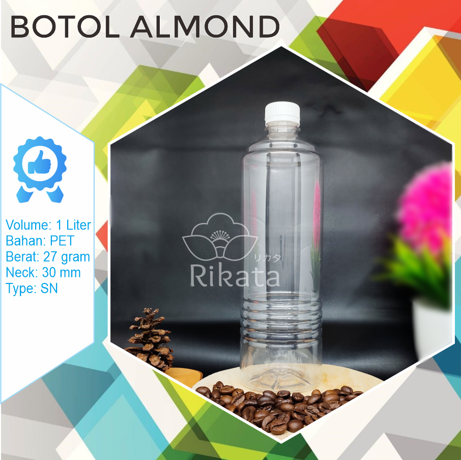 PAKET 10 PCS Botol Almond 1 liter / Botol Plastik 1000ml / Botol PET Free Tutup / Botol Kopi ...