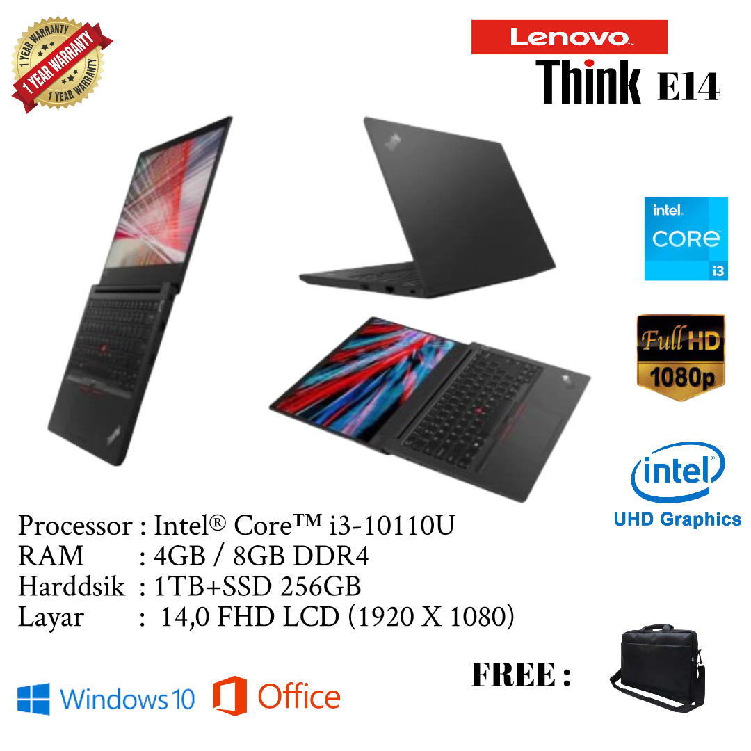 LAPTOP LENOVO THINKPAD GEN 2 E14 i3-10110U 4GB / 8GB RAM 1TB HDD + SSD ...