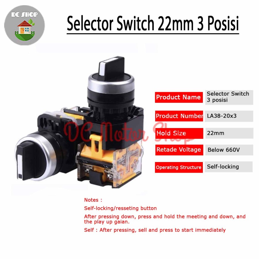 Selector Switch 3 Posisi /3Posisi 22mm AC 660V ON-OFF-ON 2NO LA38-20X3 | Lazada Indonesia