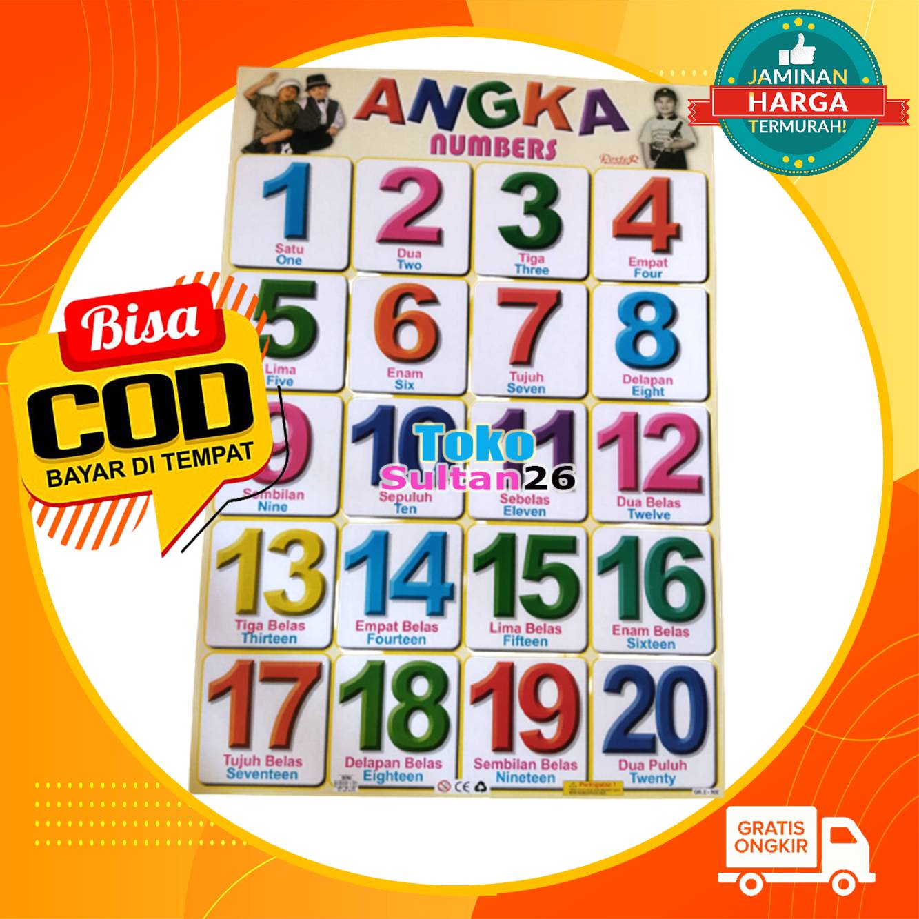 Poster Belajar Angka Poster Angka Mengenal Angka 1-20 Anak Balita Bayi ...