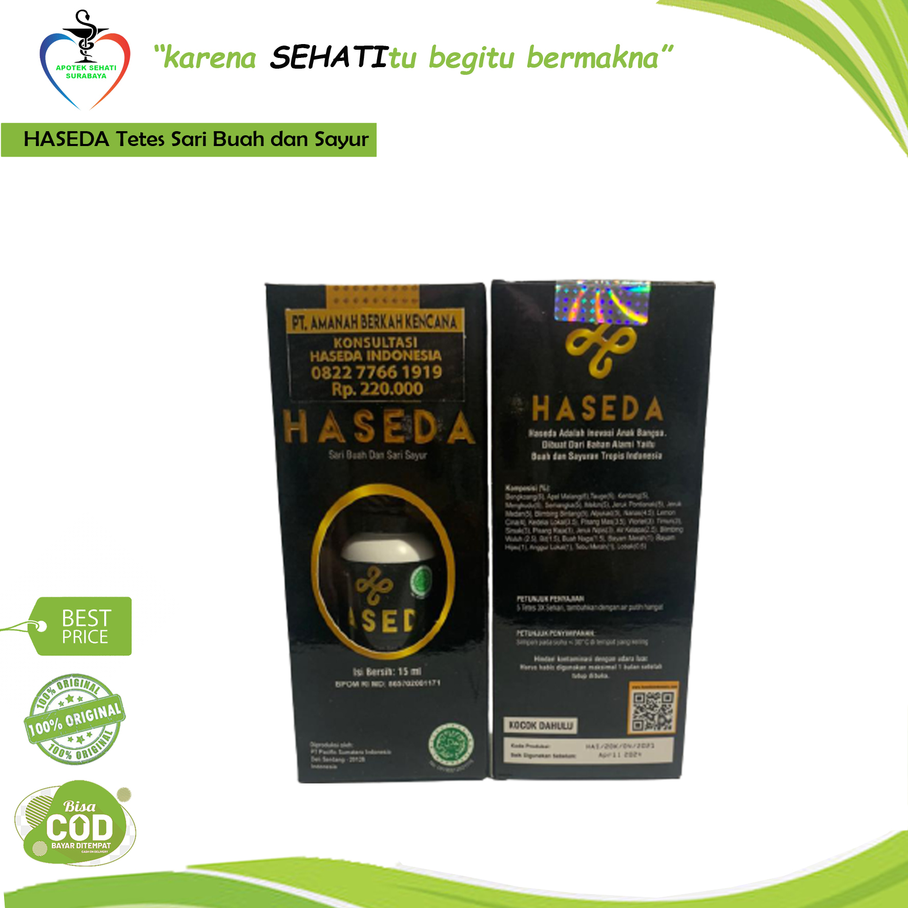 HASEDA 15ML OBAT TETES HERBAL SARI BUAH DAN SAYUR | Lazada Indonesia