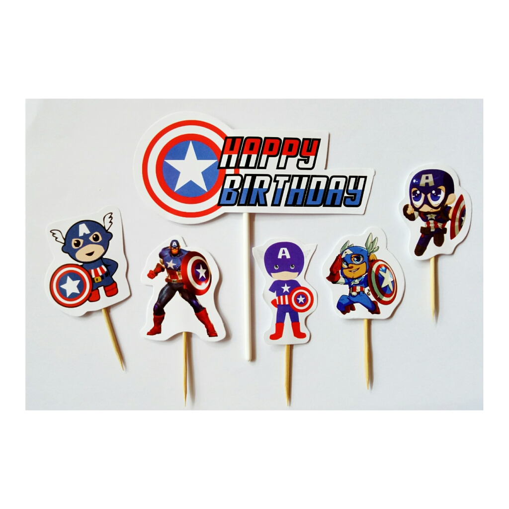 hiasan kue ulang tahun cake topper satu set karakter captain america ...