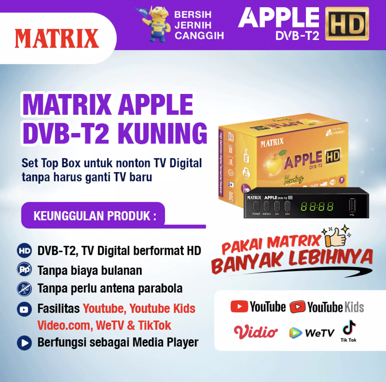 Matrix Set Top Box DVB T2 STB UHF EWS Apple Full HD Receiver Tv Digital ...