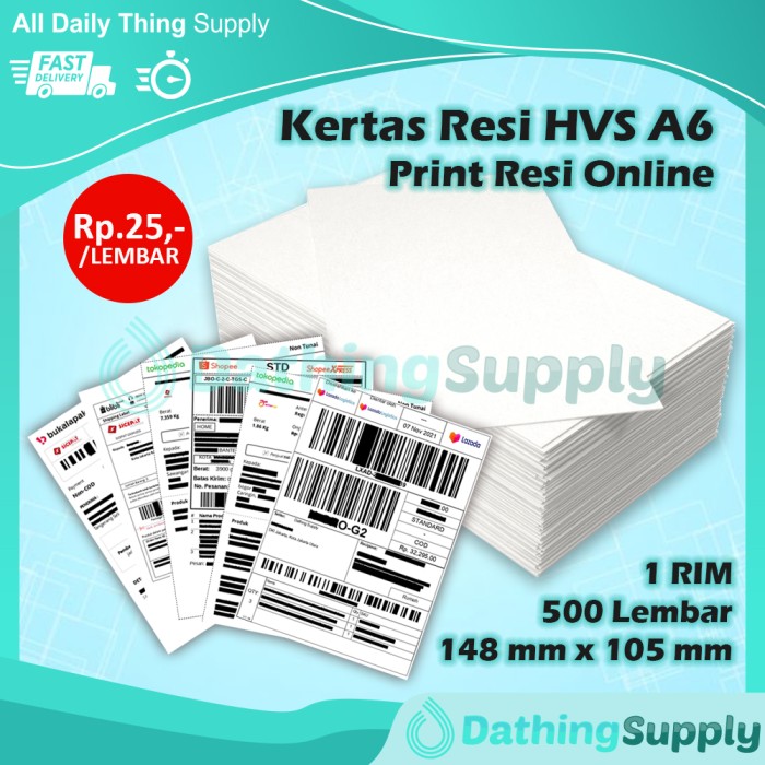 Kertas HVS A6 Bisa Untuk Print Label Pengiriman / Cetak Resi Toko / 1 ...