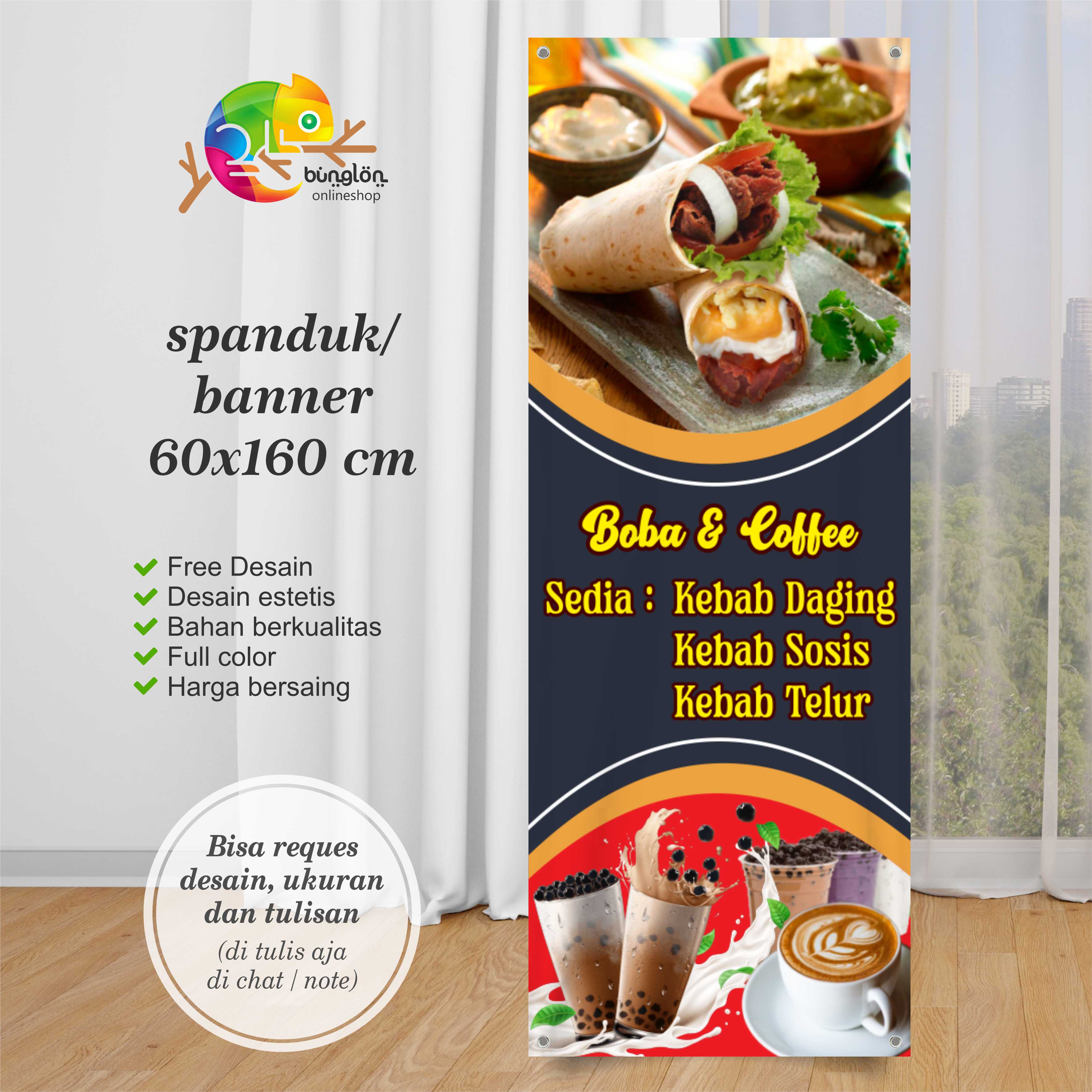 Spanduk Banner Kebab Boba Coffee Custom Desain | Lazada Indonesia
