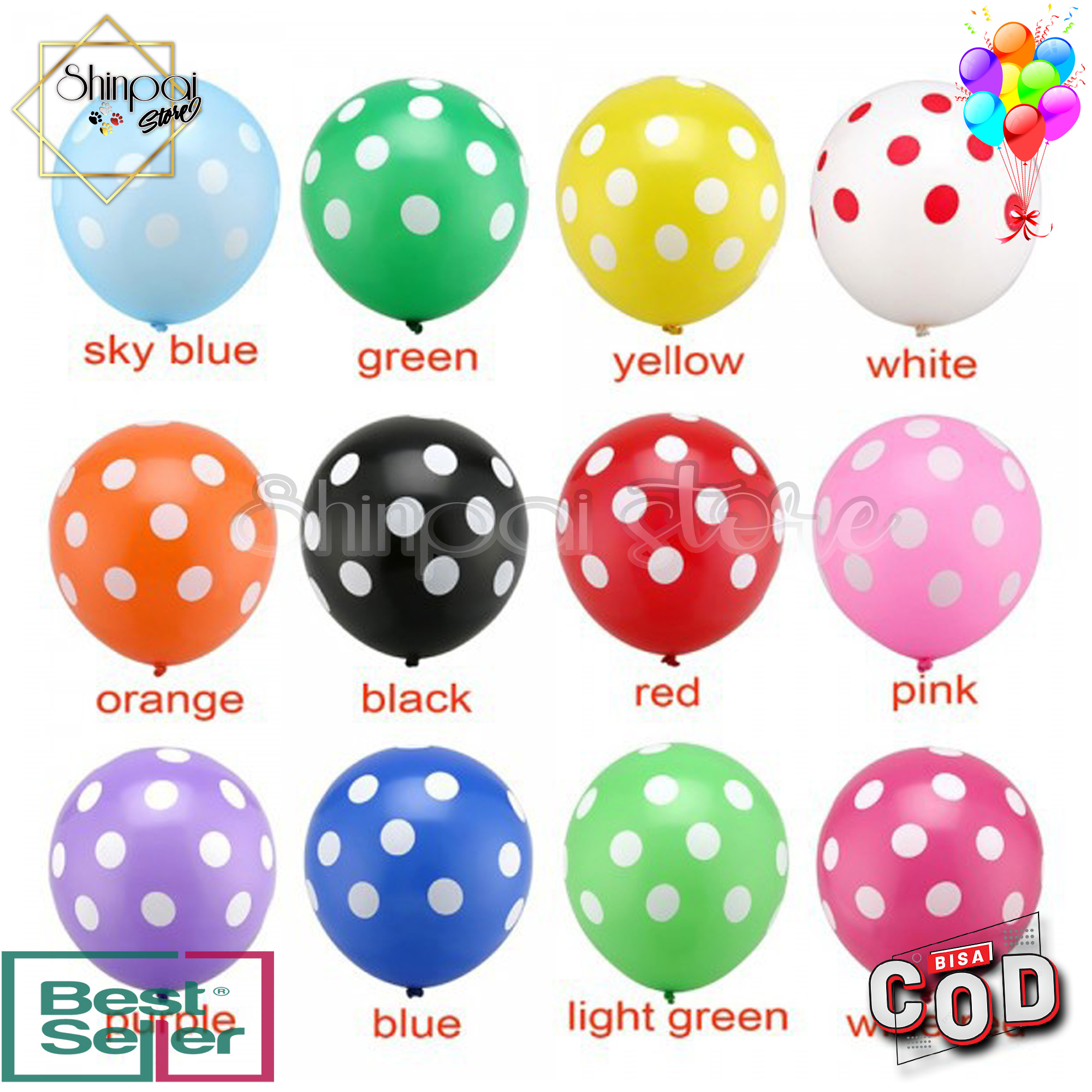 Balon polkadot 100 pcs/biji balon totol atau balon motif berkarakter ...