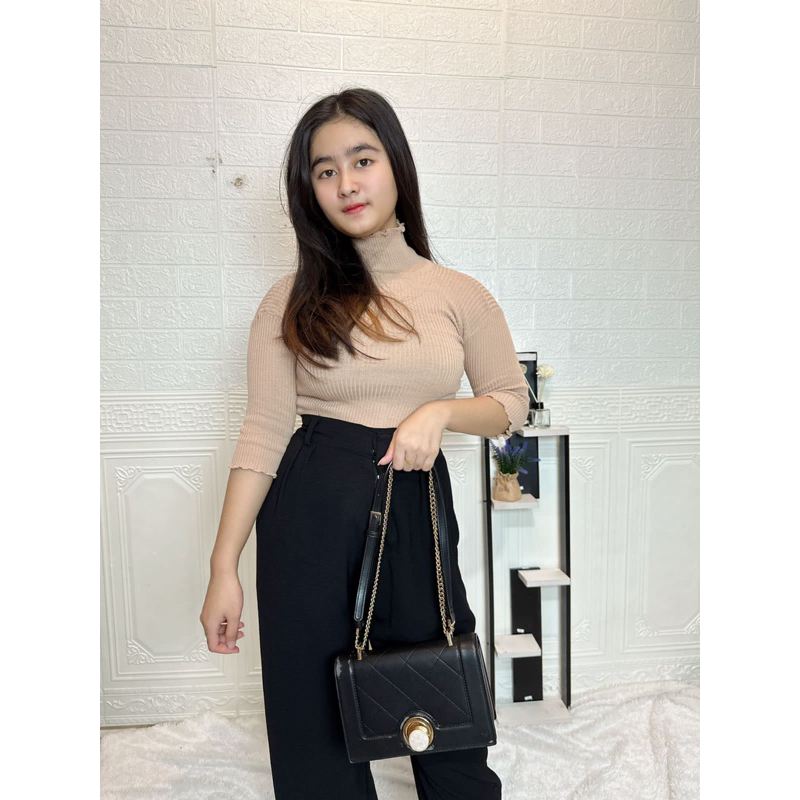 Atasan Rajut Wanita Turtleneck Kriwil - Inner Kerah Tinggi Lengan 3/4 ... Atasan Rajut Wanita Turtleneck Kriwil - Inner Kerah Tinggi Lengan 3/4 ...