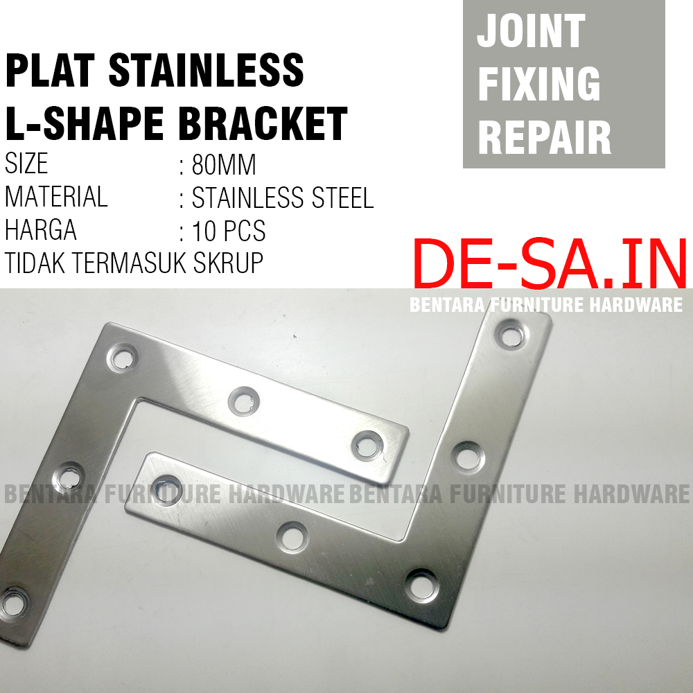 10 X Plat L 80 X 80 Mm Stainless Steel L Shaped Flat Bracket L
