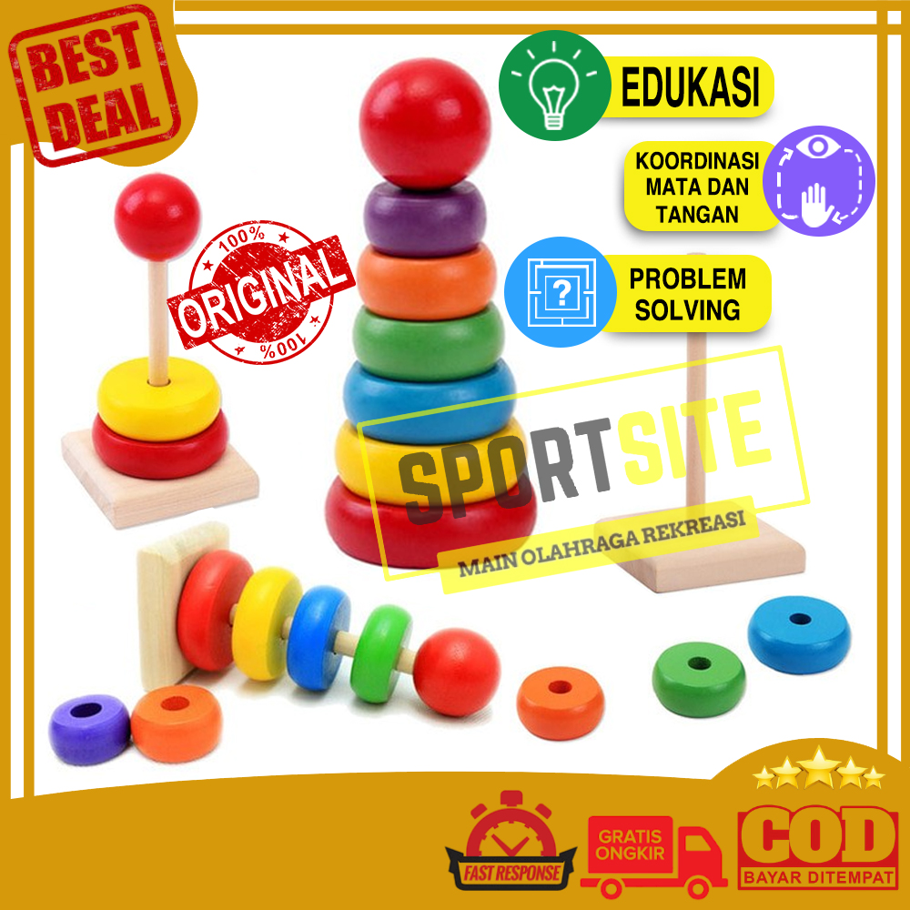 Rainbow Tower Menara Balok Kayu Tumpuk Susun Multi Warna Warni Pelangi ...