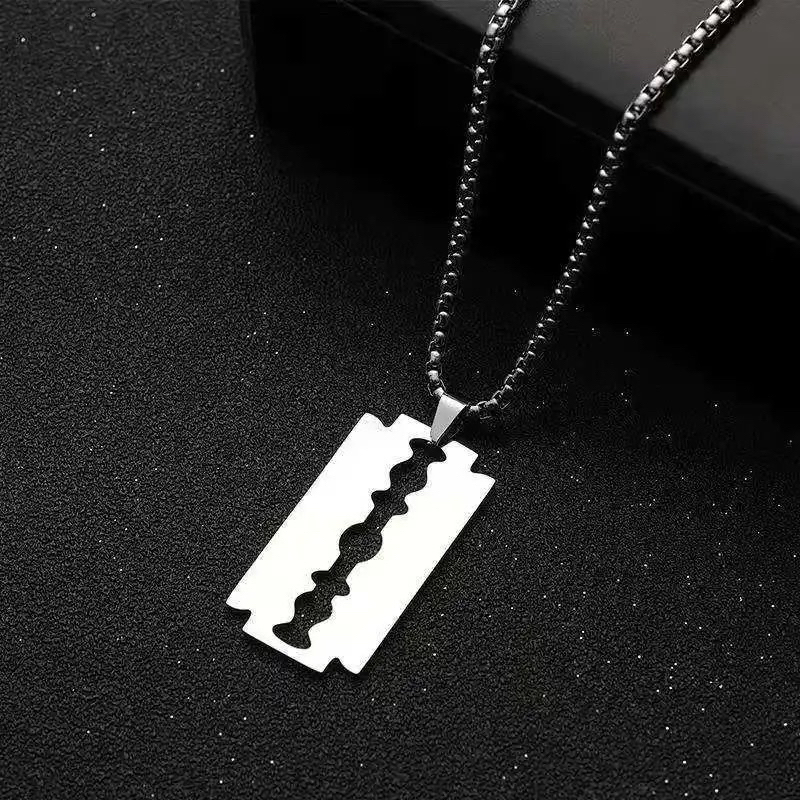 Cod Kalung Liontin Hipster Liontin Silet Hip Hop Bahan Titanium Stainless Steel Gaya Korea