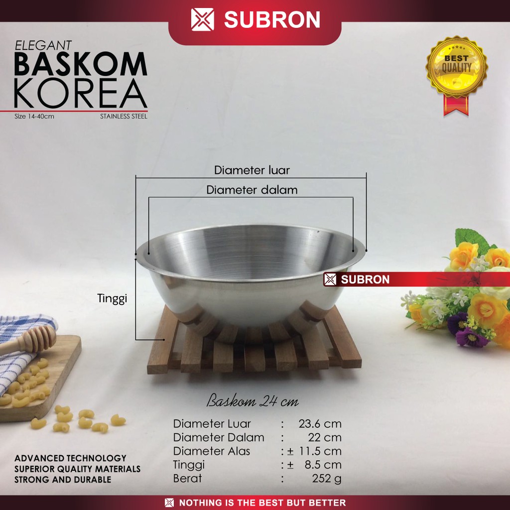 SUBRON Baskom Korea 22cm 24cm Tinggi Tebal Wadah Multifungsi Stainless ...