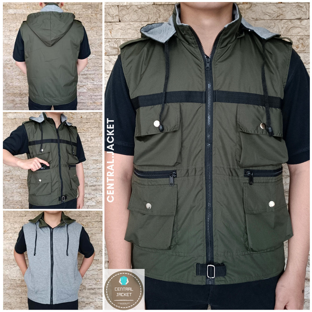 JAKET ROMPI PARASUT PRIA - VEST HOODIE - ROMPI MULTIFUNGSI - ROMPI ...