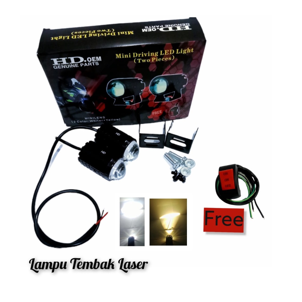 Lampu tembak Laser LED D2 mini 2 warna Superbright High low putih ...