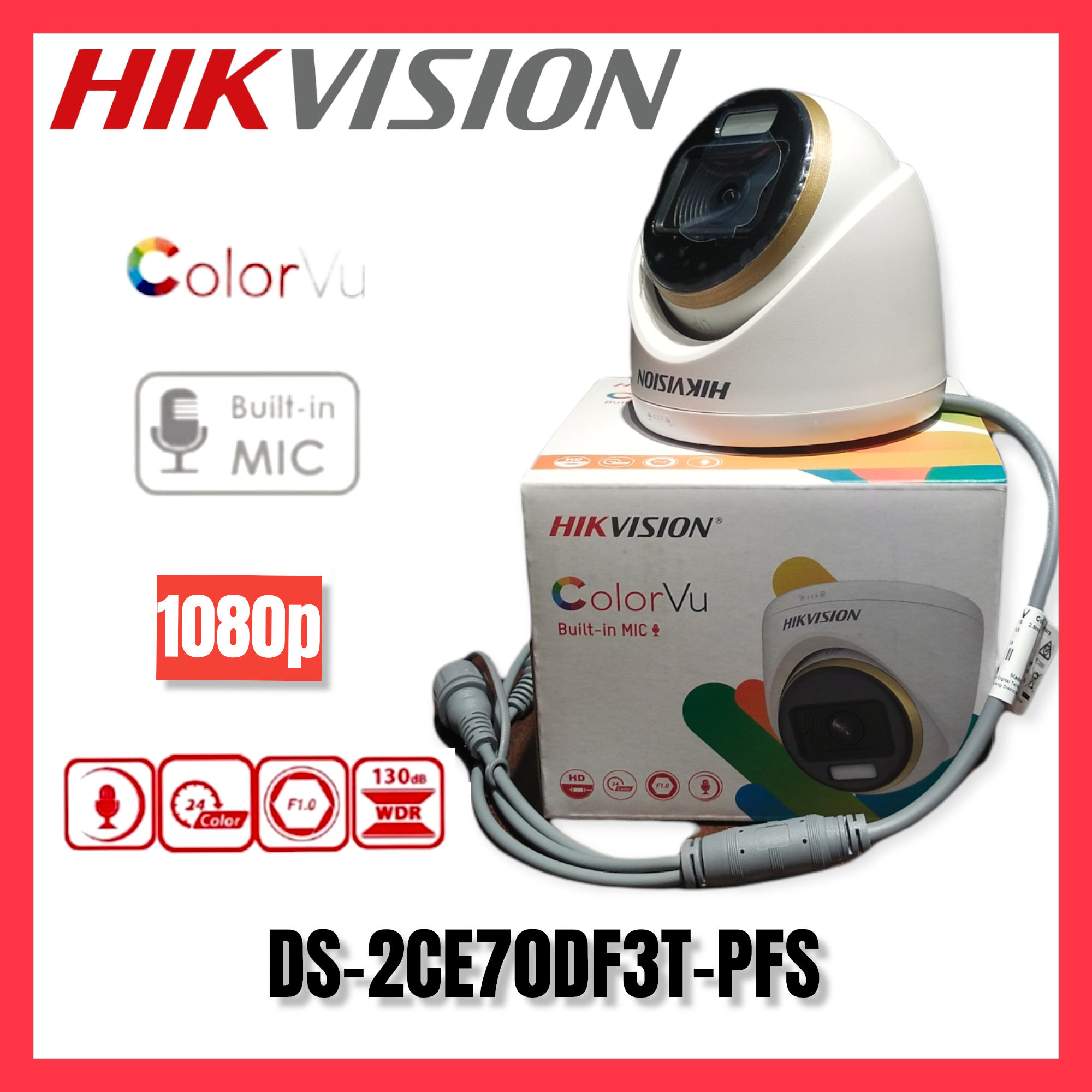 CCTV CAMERA INDOOR COLORVU + AUDIO HIKVISION 2MP DS-2CE70DF3T-PFS KAMERA AUDIO BUILT-IN MIC 2 ...