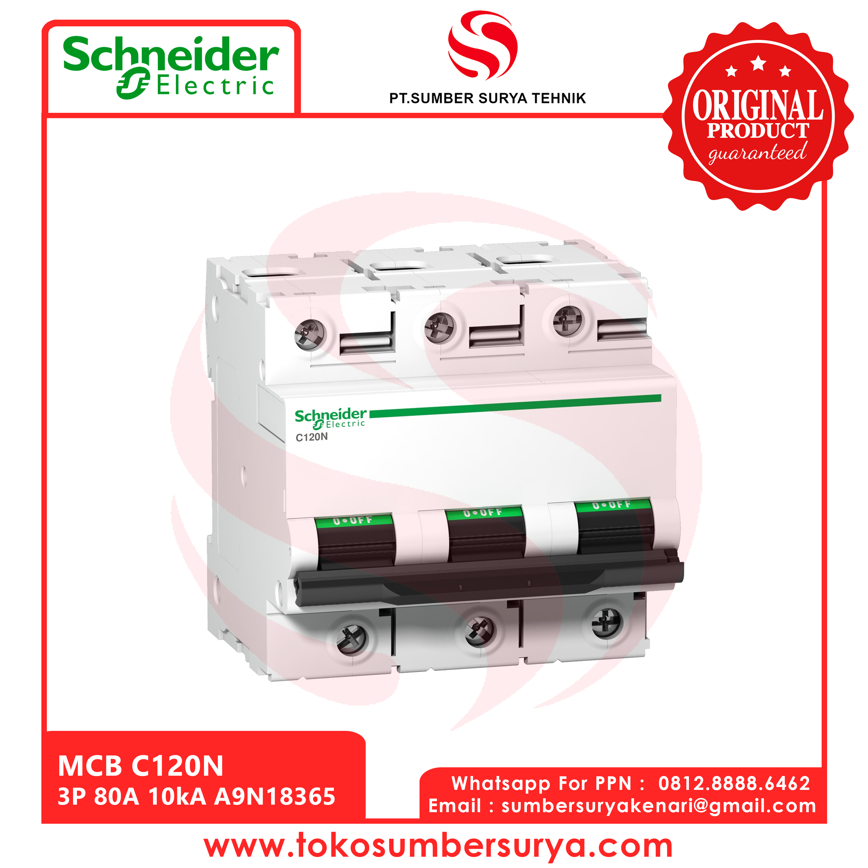 MCB Mini Circuit Breaker C120N 3P 80A 10kA Saklar Listrik ON OFF ...