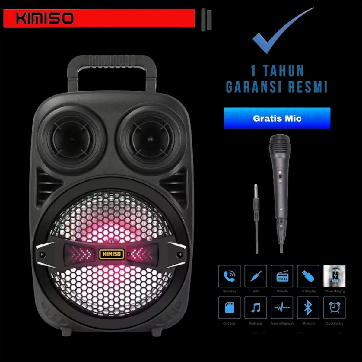 Speaker Bluetooth Kimiso 3381 Bonus Mic 6,5Inci/Salon Aktif Portable ...