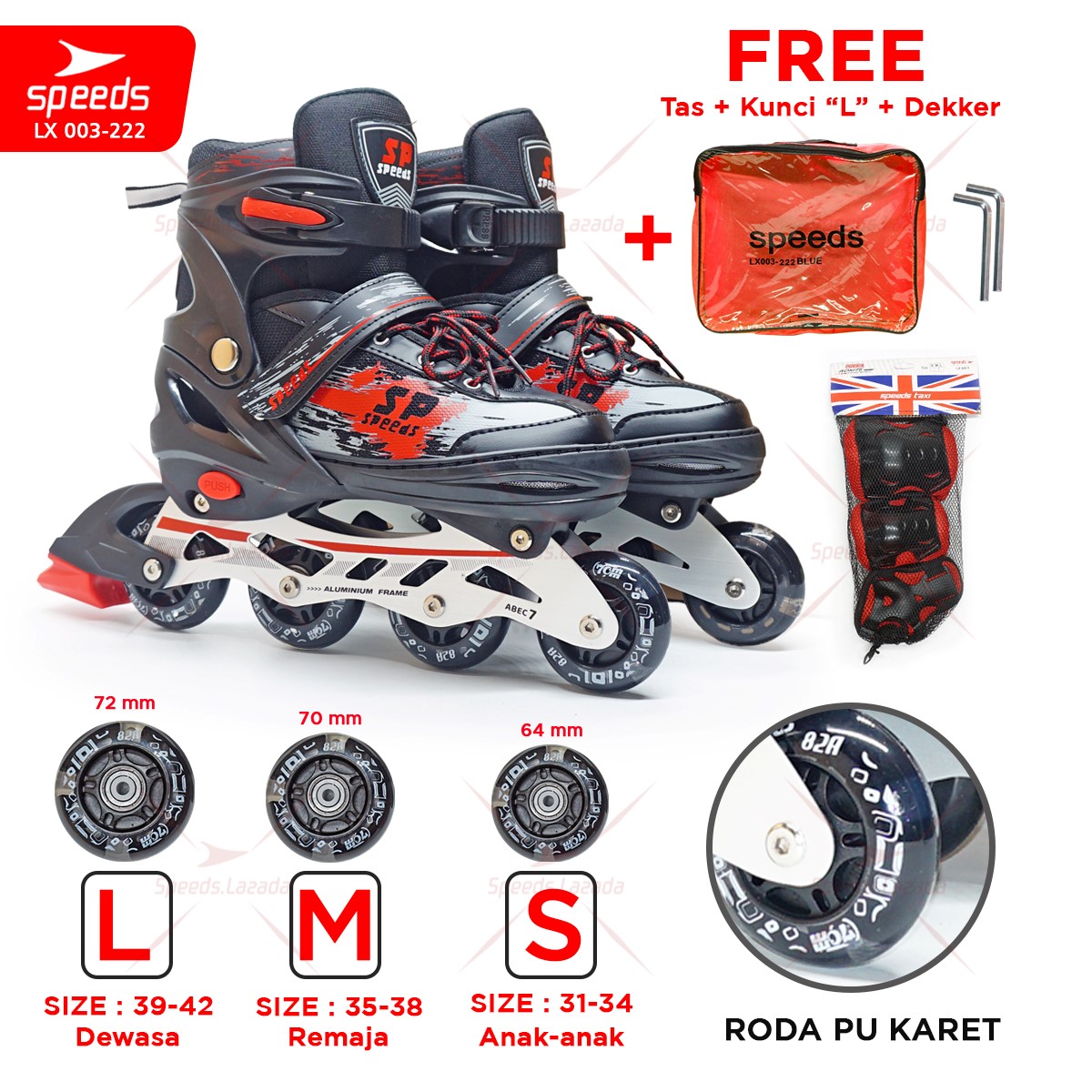 SPEEDS Sepatu Roda Anak Dewasa Roller Skate Inline Roda Full Karet PU ...