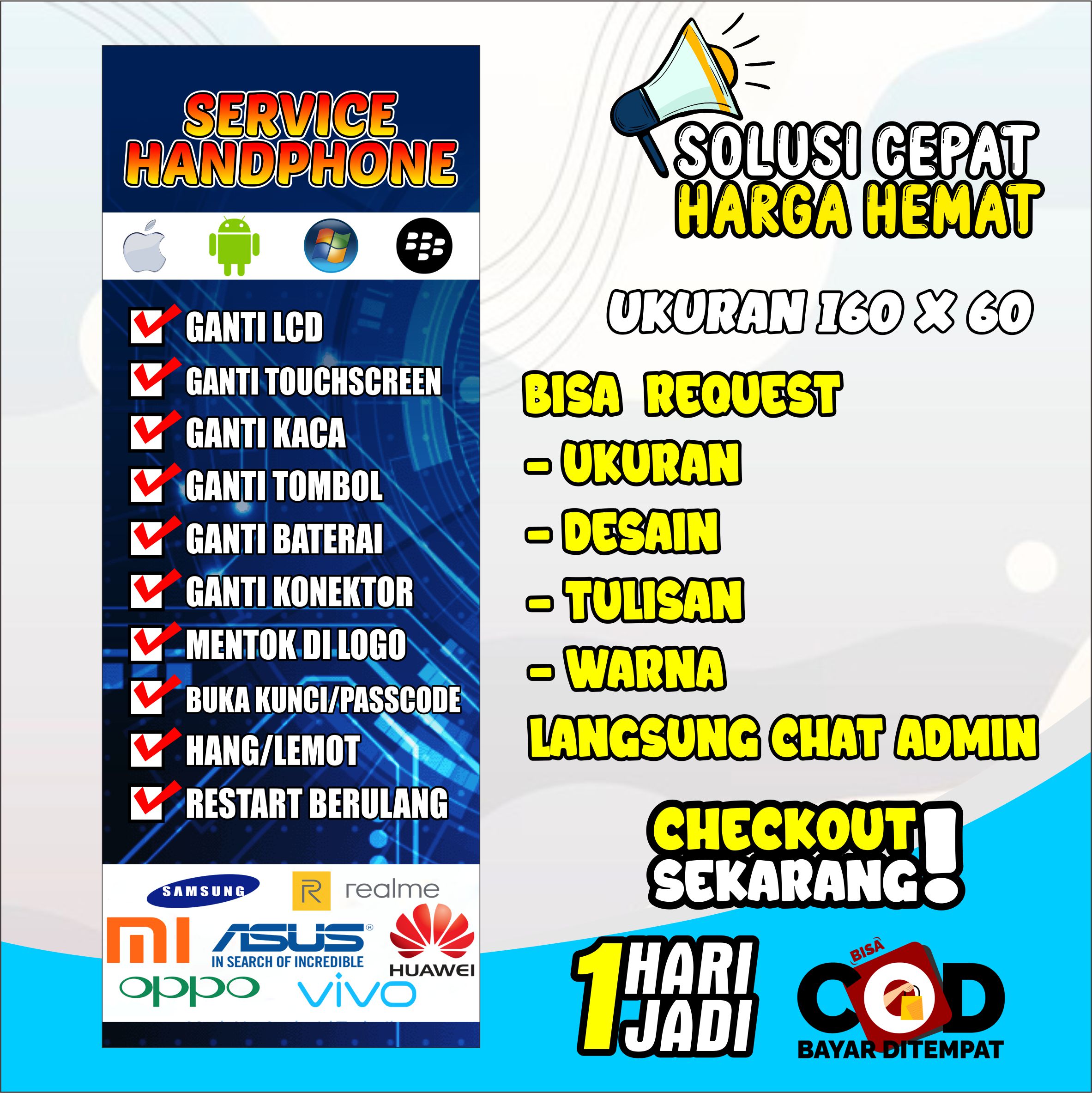 Spanduk/Banner Konter Service Hp Murah Free Desain 160 X 60 Cm 1 Hari ...