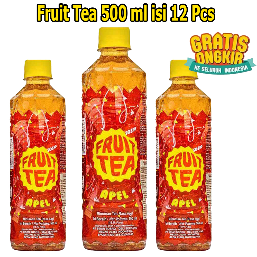 Fruit Tea Sosro 500 ml 1 Dus isi 12 pcs Rasa Strawberry Kemasan Botol ...