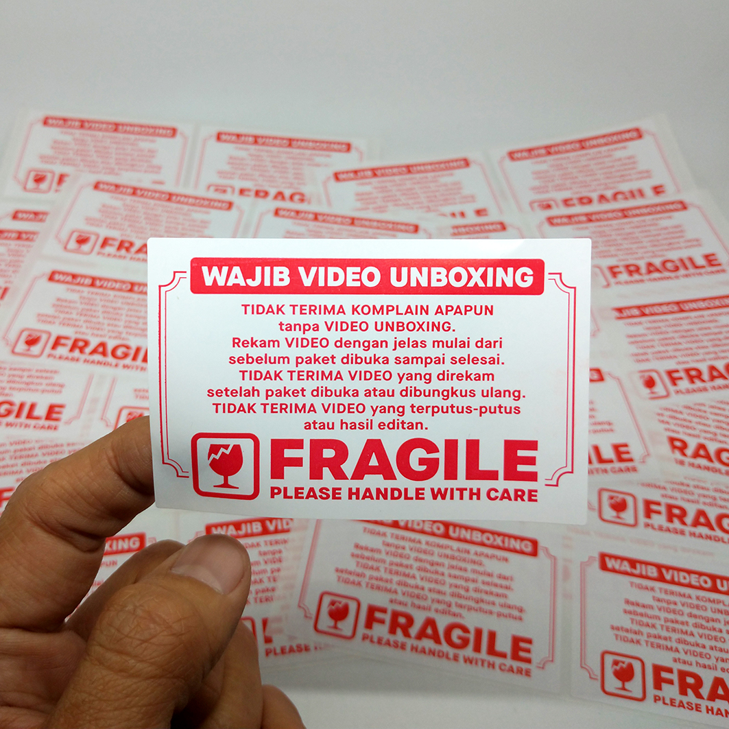 Label Sticker Fragile Stiker Wajib Video Unboxing 5 x 8 cm (1 Pack isi ...