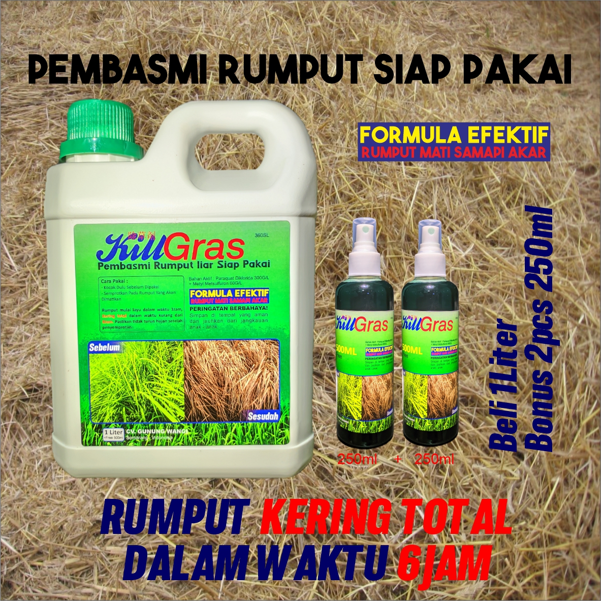 Racun Rumput Mati Sampai Akar Siap Pakai 1 Liter + Free 500ml | Lazada ...