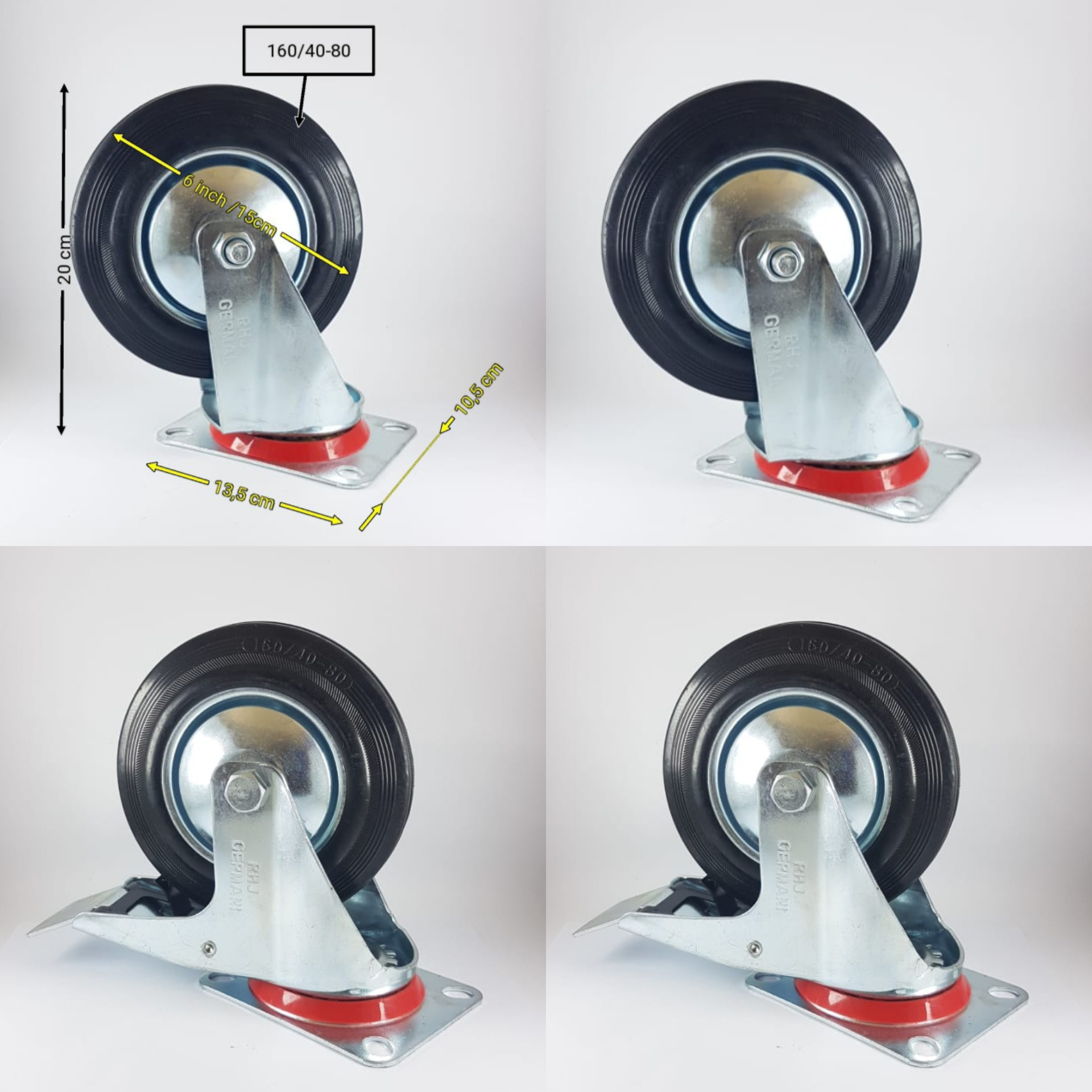 roda 6" 1set (2HR+2M) inch roda karet 6 inchi roda troli trolley ...