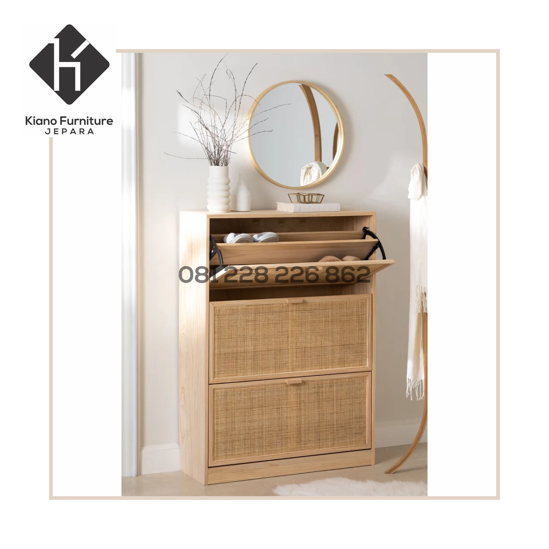 Lemari Sepatu Rotan Kayu Jati Minimalis / Rak Sepatu Kayu Jati Rotan ...