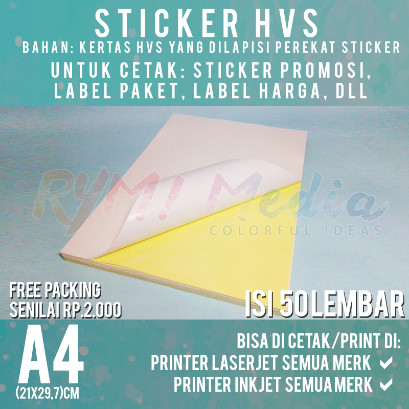 Sticker HVS A4 isi 50 lembar / Kertas Stiker Doff Matte A4 For Inkjet ...