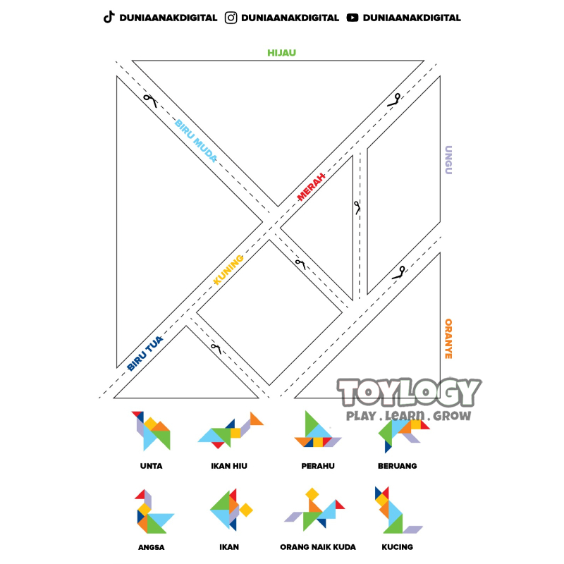 Mainan Edukasi Anak DIY Kertas Gambar Bentuk Tangram Puzzle Susun Warna ...