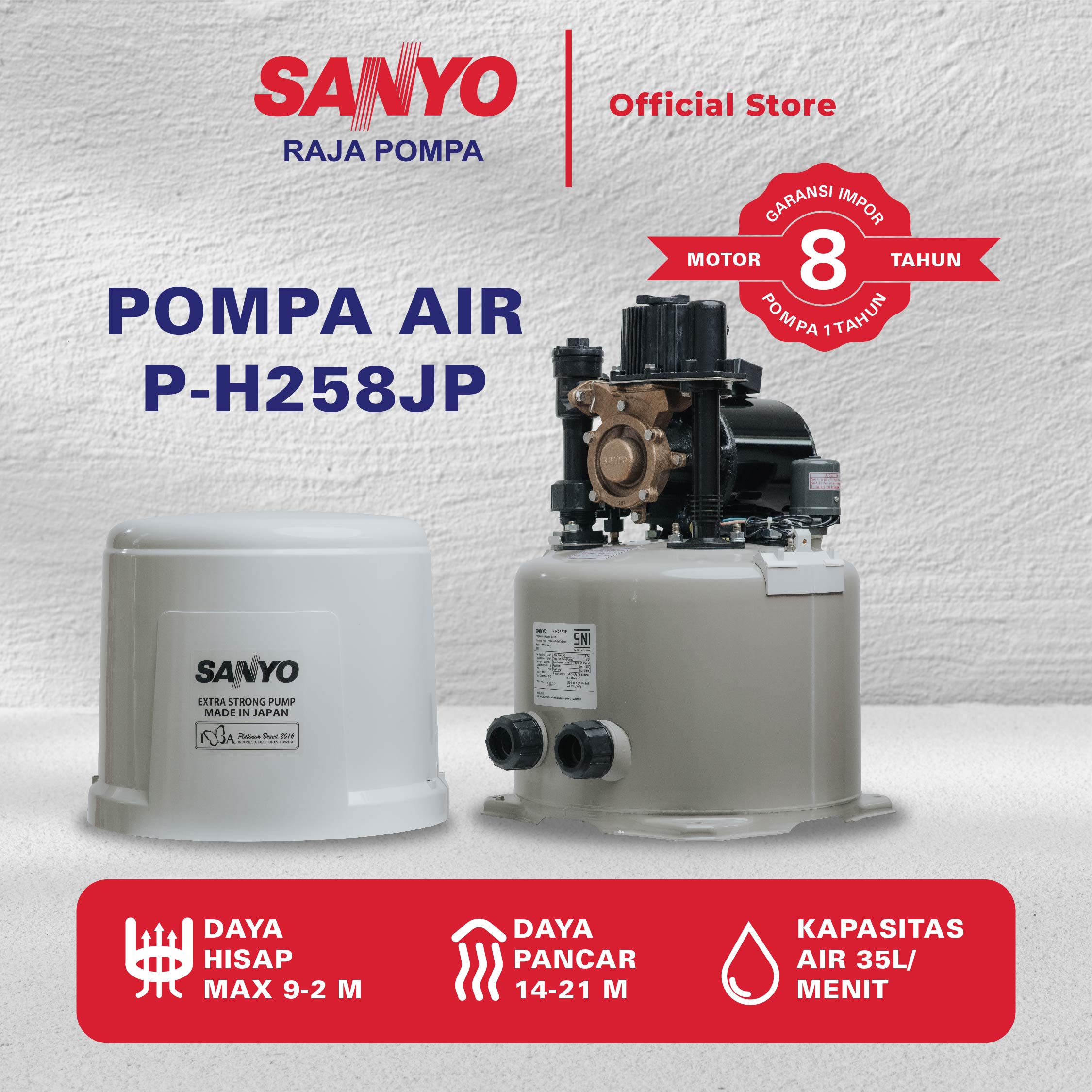 SANYO Mesin Pompa Air Sumur Dangkal Otomatis Made in Japan - P-H258JP ...