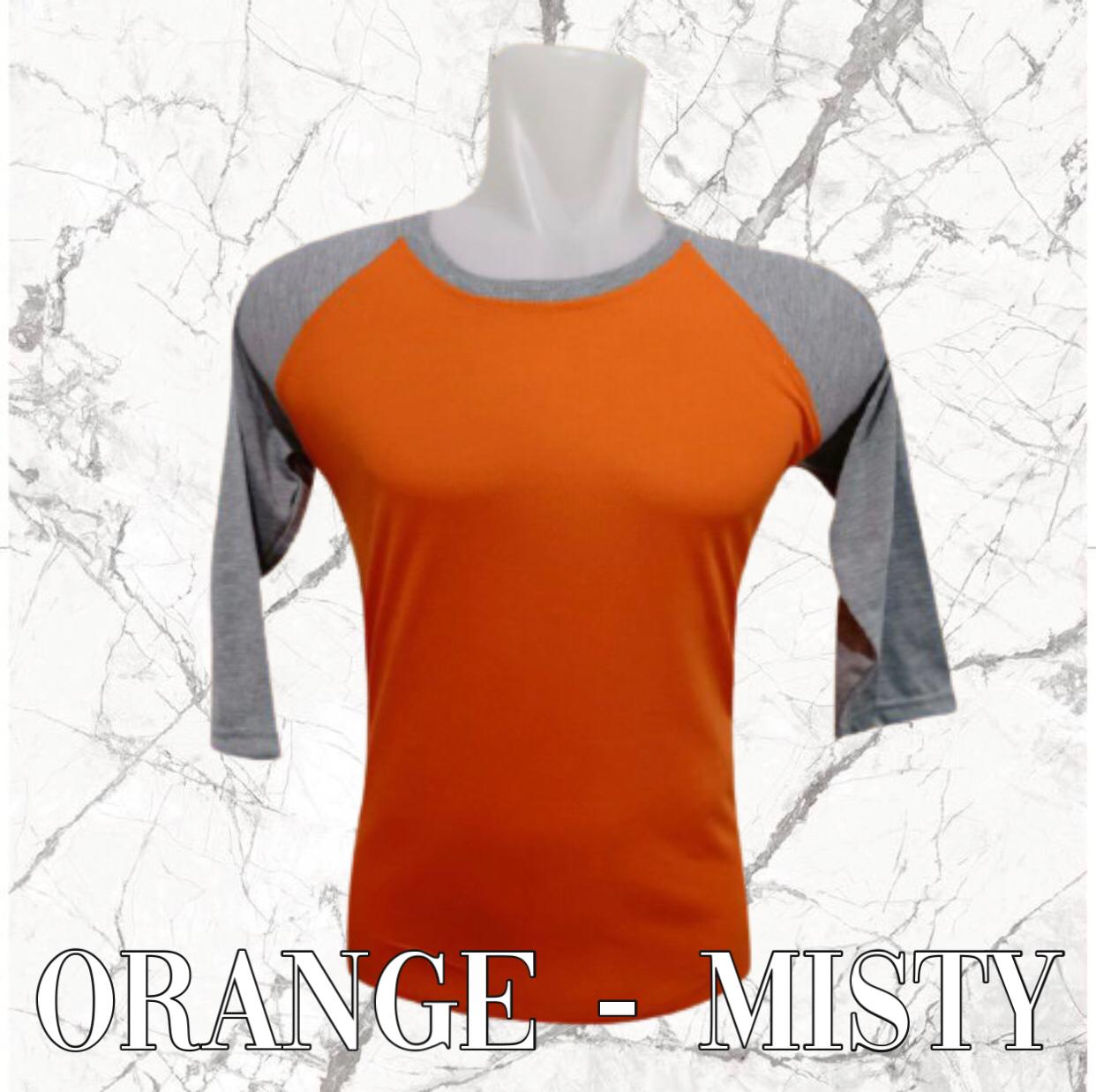 Kaos raglan polos lengan 3/4 warna orange kombinasi misty | Lazada ...