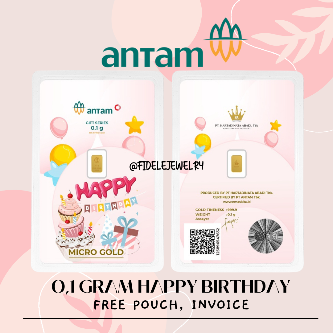 Antam 0,1 gram Micro Gold Happy Birthday gift kado ulang tahun emas ...