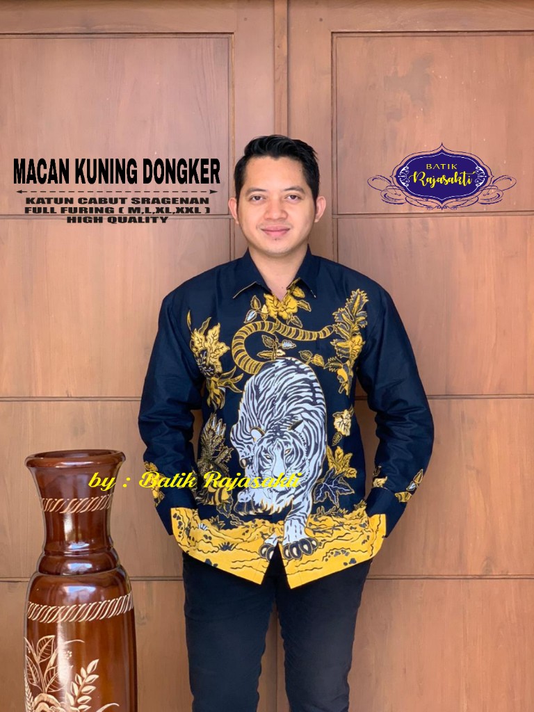 Kemeja Batik Macan Kuning Dongker Lengan Panjang | Hem Batik | Lazada ...