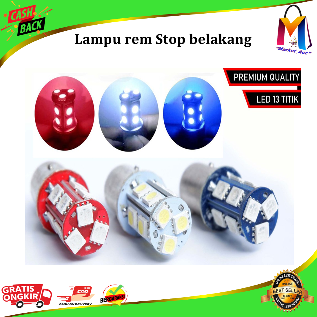 Lampu Led Rem stop 13 mata belakang strobo flash kedip bohlam rem led ...