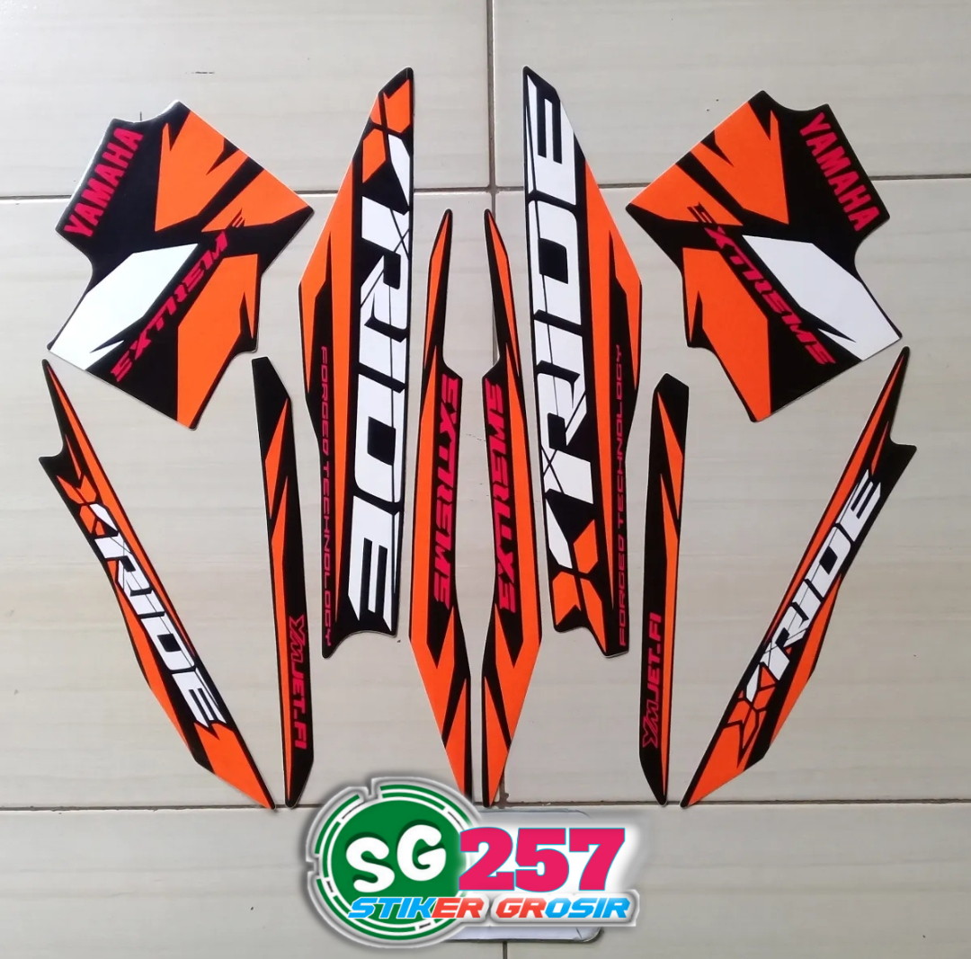 STIKER STRIPING & LIS BODY MOTOR XRIDE TAHUN 2014 2015 HITAM ORANGE ...