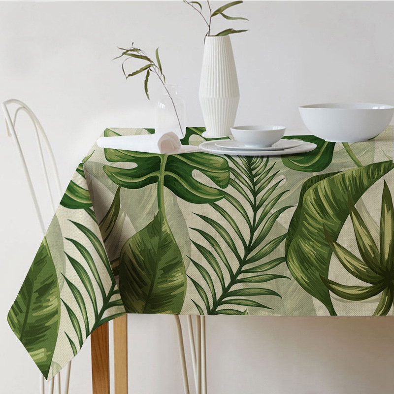 Tropical Plants Pattern Linen Waterproof Tablecloths Decorative Home ...