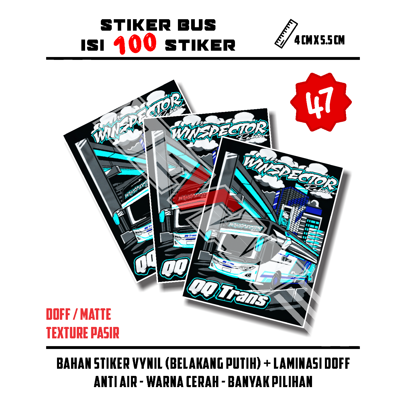 stiker bus winspector (47) isi 100 stiker | anti air warna cerah dan ...