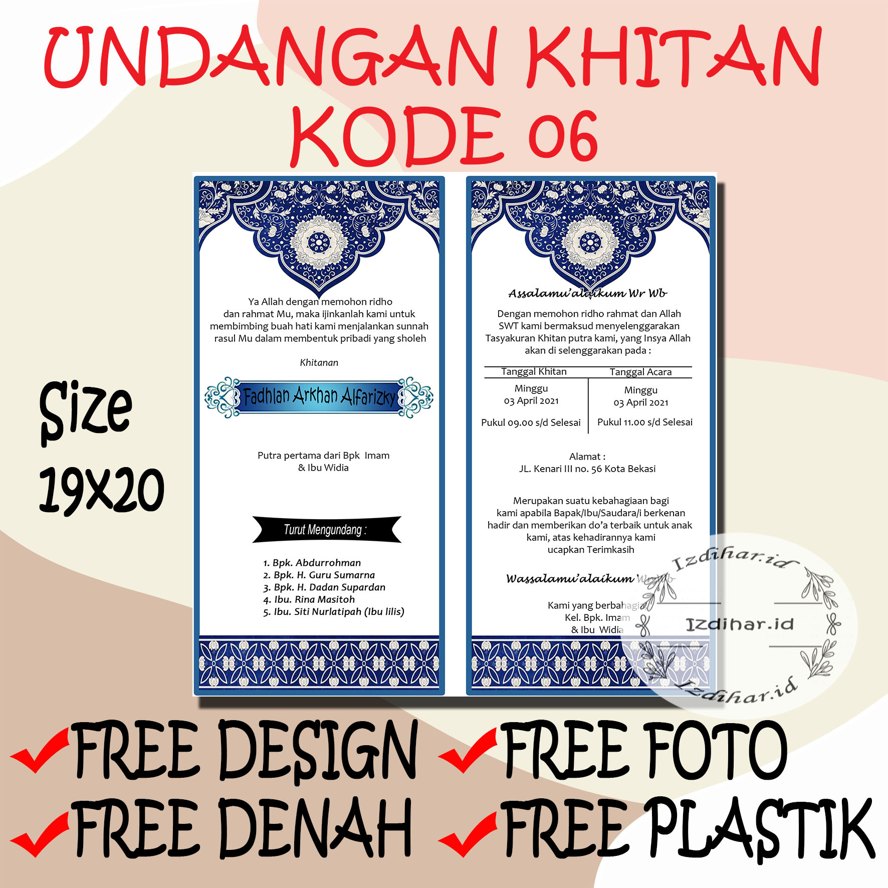 (PER 50PCS UNDANGAN SUNAT) undangan khitanan / undangan sunat / free ...
