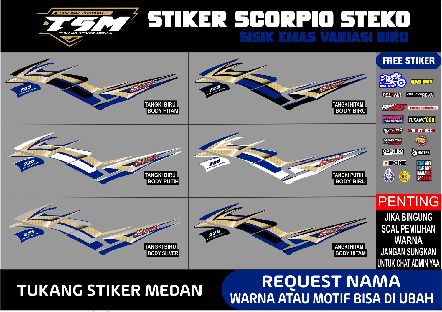 STIKER SCORPIO STEKO SISIK EMAS VARIASI BIRU | Lazada Indonesia