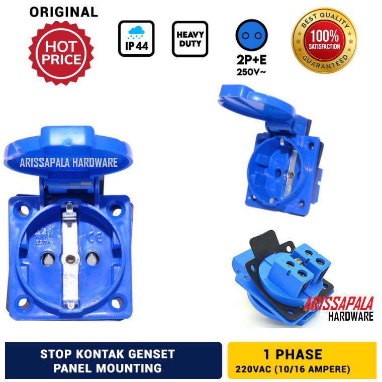 Stop Kontak Genset Biru Panel Mounting ET950 Colokan Listrik Steker Cok ...