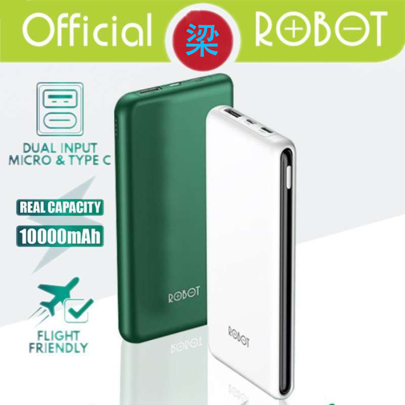 Power Bank ROBOT 10000mah RT180 2.4A PowerBank Dual Input Port Type C ...