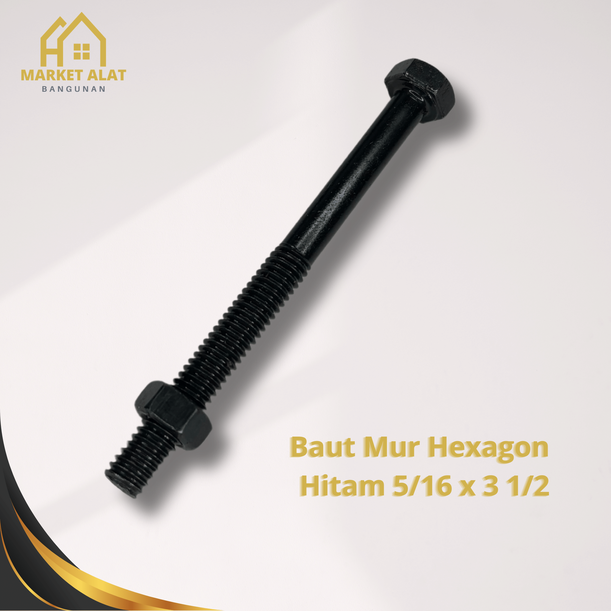 Baut Mur Hexagon 5/16 x 3 1/2 UNC Baja Hitam Kunci 12 / Full Set Baut ...