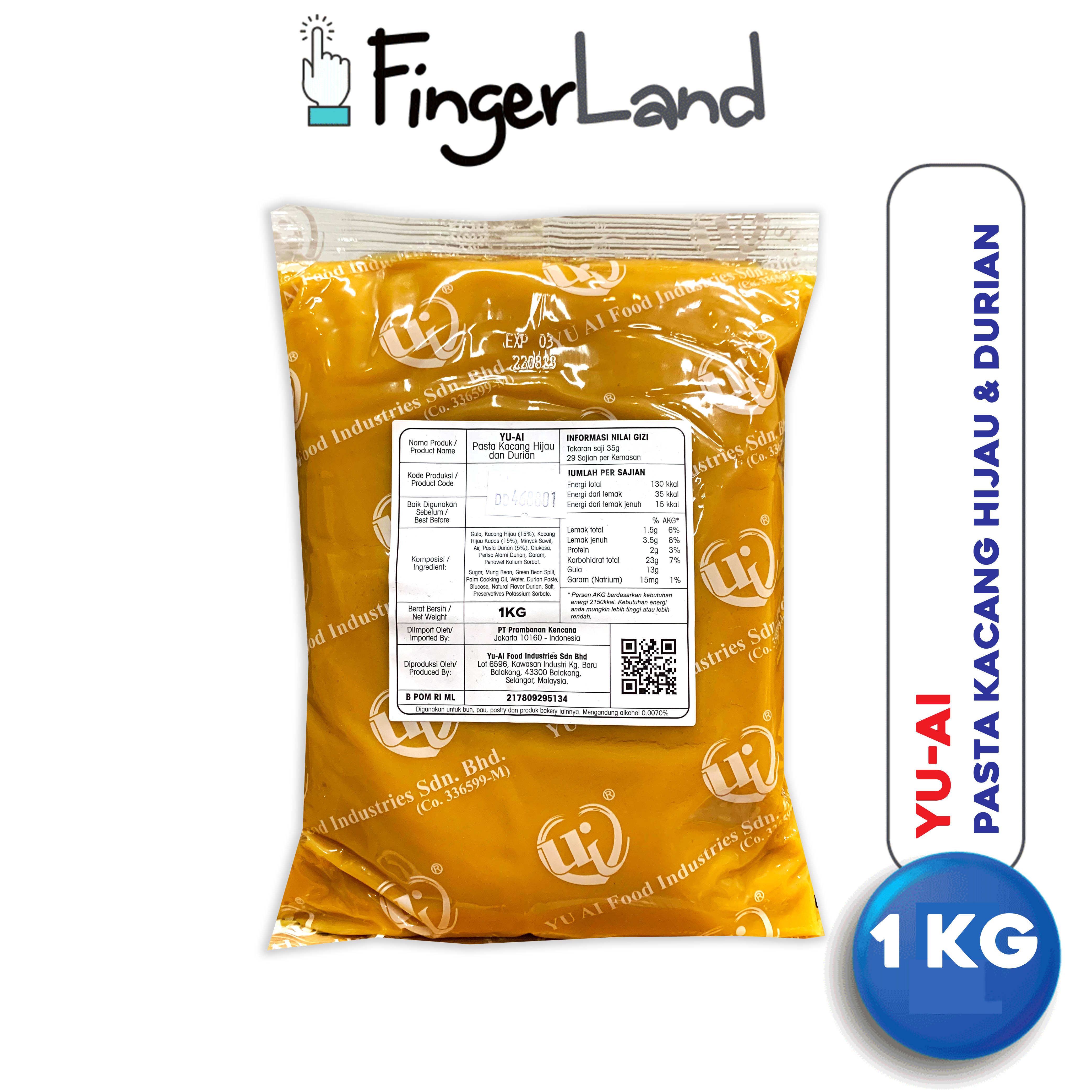 YU-AI Durian Mung Bean Paste 1 KG Pasta Kacang Hijau dan Durian ...