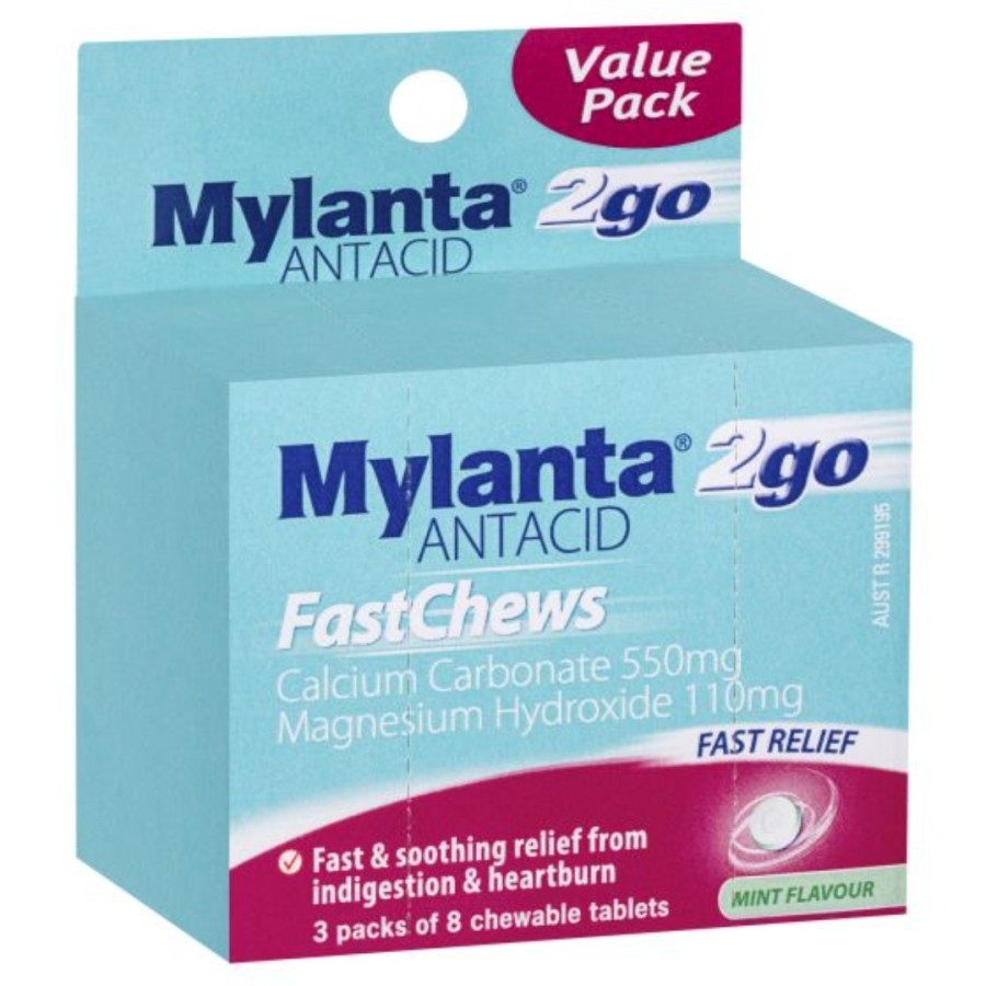 MYLANTA 2 GO ANTACID FASTCHEWS CHEWABLE TABLETS MINT 3 X 8 PACK IMPORT ...