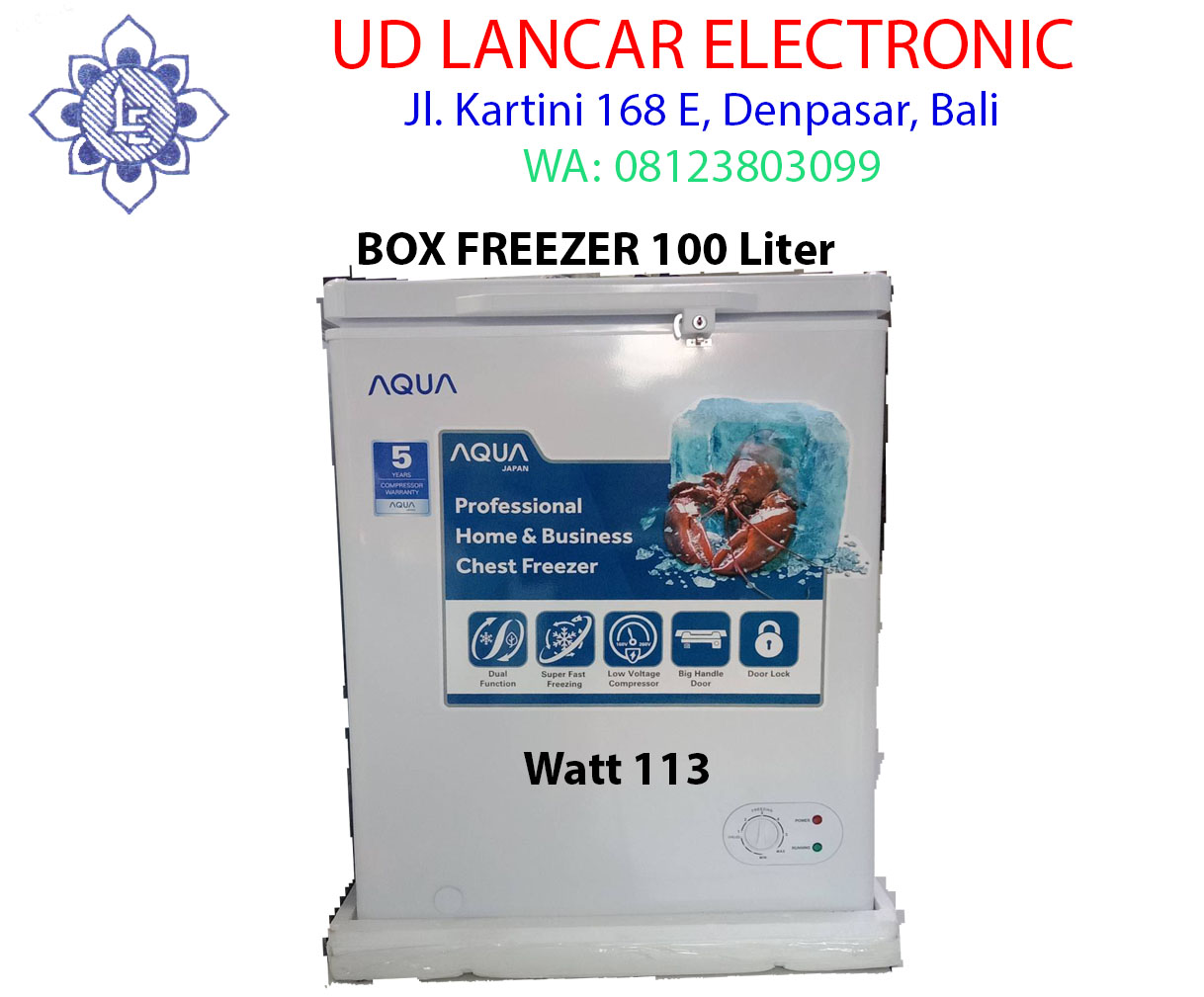 Chest Freezer 100 Liter Aqua AQF 100W Khusus Denpasar Bali | Lazada ...