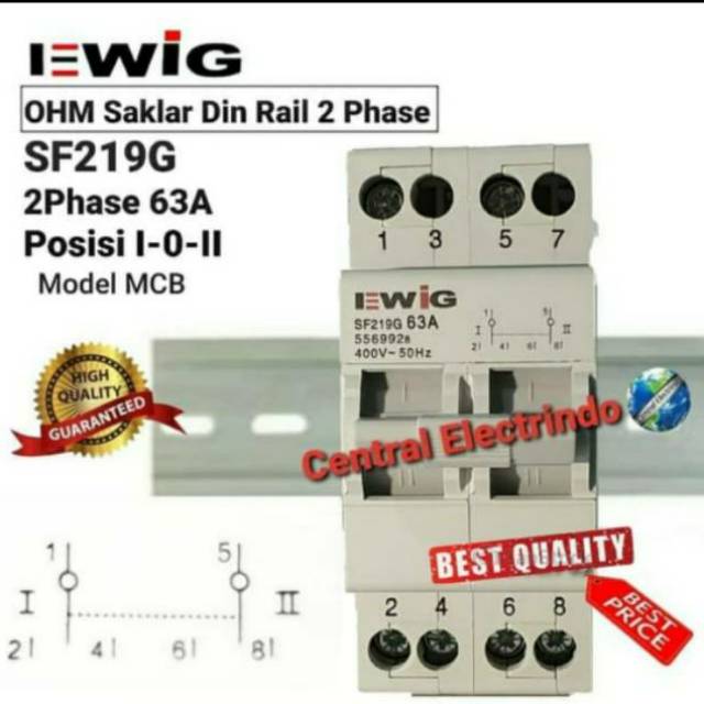 COS Change Over Switch 2Phase 63A Ohm Saklar EWIG Din Rail Model MCB ...