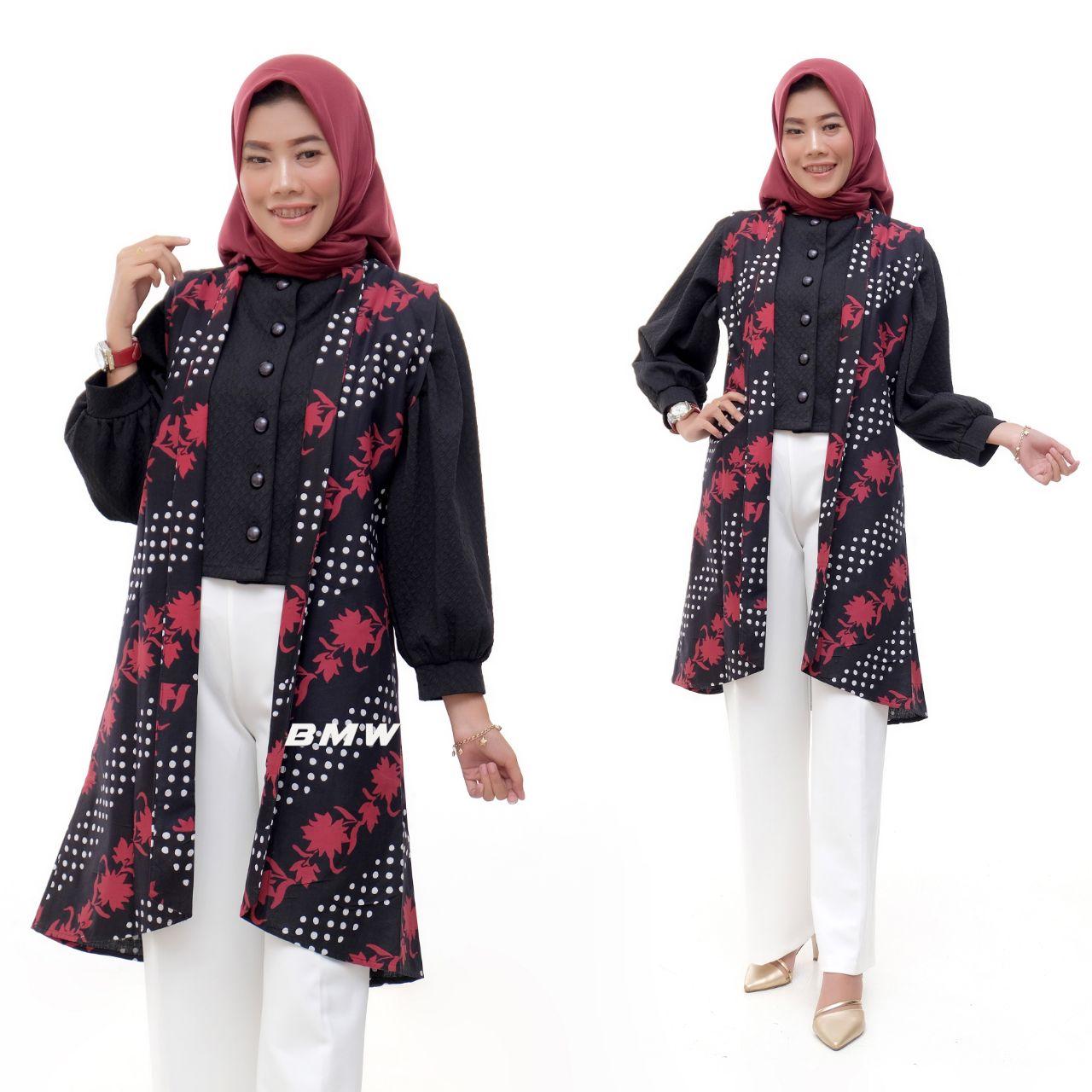 atasan wanita batik Model Baju setelan outer Batik cap tanpa lengan ...
