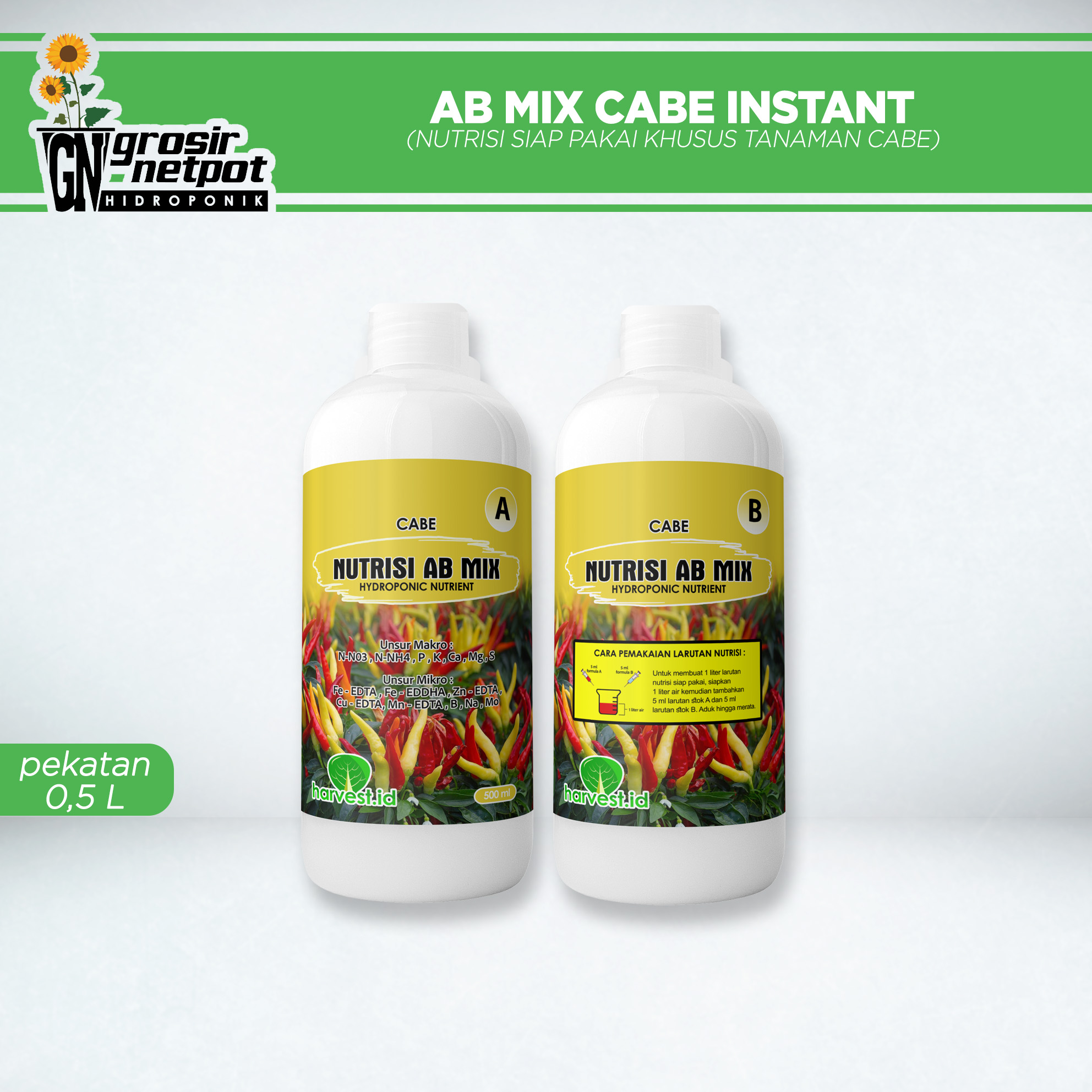 Nutrisi Hidroponik AB Mix Cabe Cabai Instant / Siap Pakai 500 ml ...