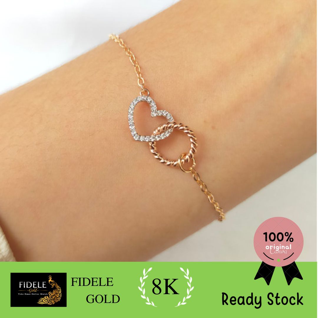 Gelang Hati Permata Bulat variasi Simple Emas Asli Kadar Muda 375 ...